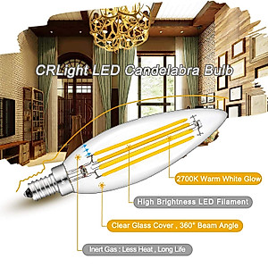 CRLight 8W High Brightness LED Candelabra Bulb 2700K Warm White, 80W Equivalent 800LM, E12 Dimmable LED Candle Bulbs, Upgraded Lengthened B11 Clear Torpedo Chandelier Light Bulbs, 8 Pack