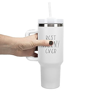 Elanze Designs Best Nanny Ever Childcare Au Pair 40 oz. Stainless Steel, Large Water Bottle Coffee Mug, Spill & Leak Resistant, Thermal Travel Tumbler with Handle, Lid & Straw, White
