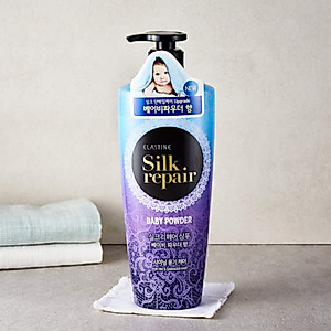 Elastine Silk Repair Shampoo Baby Powder Scent x 2 Pack (550ml 18.6 Fl.oz/each)