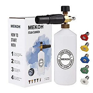 MEKOH 1 Liter Adjustable Foam Cannon Snow Foam Lance with 1/4" Quick Connector 5 Pressure Washer Nozzles for Car Detailing Cleaning