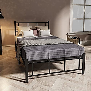 Twin Bed Frame with Headboard Metal Platform Bed 11inch Mattress Foundation with Storage No Box Spring Needed Easy Assembly,Black