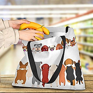 visesunny Women's Large Canvas Tote Shoulder Bag Standing Small Dog Top Storage Handle Shopping Bag Casual Reusable Tote Bag for Beach,Travel,Groceries,Books