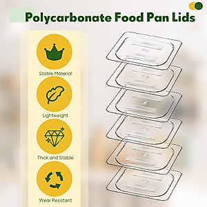 6 Pcs Polycarbonate Food Pan Lids with Handle, 1/6 Size Clear Hotel Pan Lid Plastic Hotel Pan Cover for Restaurant Food Container and Storage, 6.9 x 6.3 Inch