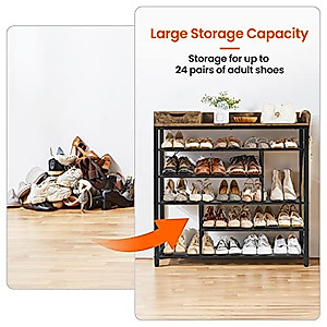 Yaheetech Shoe Rack with Storage Box, Multi-Layer Shoe Storage Cabinet, Industrial Shoe Organizer with Storage Shelves and Wood Top for Hallway, Entryway, Rustic Brown