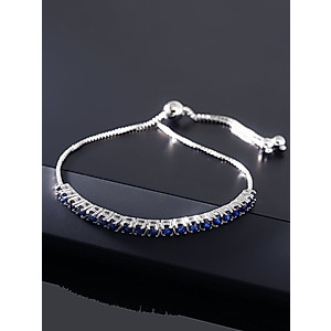Gem Stone King 925 Sterling Silver Blue Sapphire Tennis Bracelet For Women | 2.50 Cttw | Gemstone Birthstone | Fully Adjustable Up to 9 Inch