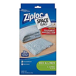 Ziploc Space Bag Clothes Vacuum Sealer Storage Bags for Home and Closet Organization, Jumbo, 2 Bags Total