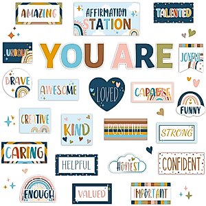 Boho Affirmation Station Bulletin Board Set Rainbow Bulletin Board for Classroom Decor Hippie Motivational Posters Positive Affirmations Accents Cutouts for Teachers School Chart Wall Supplies