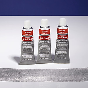 AMACO Rub n Buff Wax Metallic Finish - 3 Rub n Buff Pewter 15ml Tubes - Versatile Gilding Wax for Finishing Furniture Antiquing and Restoration - Rub and Buff Colors Set of Three