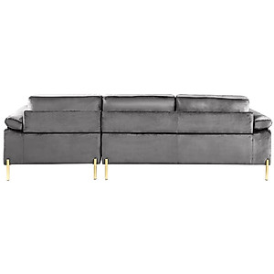 Devion Furniture Modern Velvet Sectional Sofa in Gray/Gold Legs