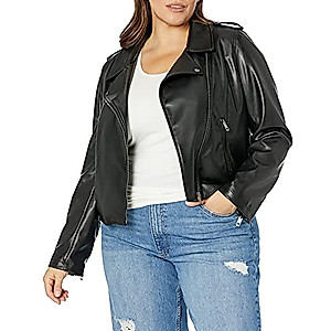 The Drop Women's Heather Faux Leather Moto Jacket, Black, M