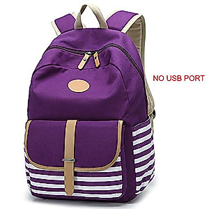 FLYMEI Cute Bookbags for Girls, Purple Canvas Backpack for Women, Teens Backpack for School, 15.6 Inch Laptop Backpack Lightweight Bookbag Casual Daypack for Travel