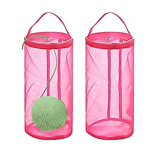 2 Pieces Empty Yarn Storage Bags, Mesh Holder Yarn Storage Organizer, Mini Yarns Drum Knitting Bag for Carry Crochet Hooks Sewing Accessories Storage Tote Bag (Hot Pink)