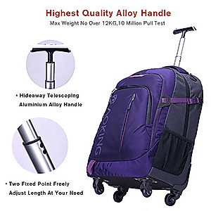 AOKING 20/22 ″ Water Resistant Rolling Wheeled Backpack Laptop Compartment Bag (22 inch, Purple)