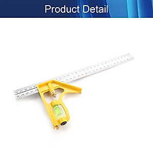 Bettomshin 1Pc 300mm/12inch Right Angle Ruler, 304 Stainless Steel Engineers Combination Try Square Set Yellow Base, Square Ruler Measuring Gauge for Carpenter Engineer