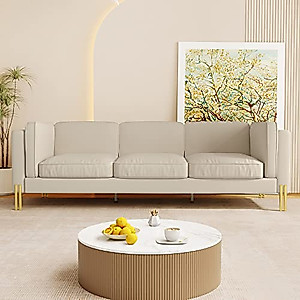 Lostcat Velvet Sofa Couch Mid Century Modern Upholstered 3-Seater Loveseat with Armrest and Stainless Steel Legs for Living Room, Apartment and Small Space, Beige