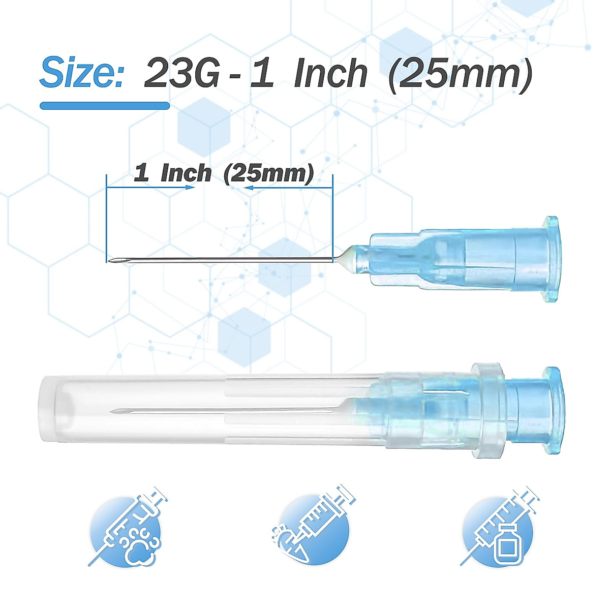 100Pack 23 Gauge 1 Inch 25MM Sterile Disposable Injection Needle for Lab Industrial Measuring, Refilling Inks, Plant and Crafts, Individually Wrapped