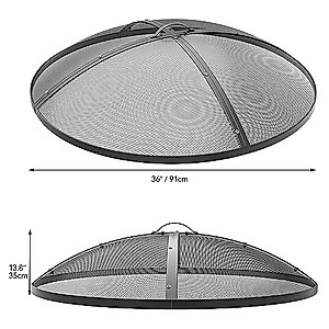 YITAHOME Heavy-Duty Fire Pit Spark Screen with Handle and Poker, Metal Fire Pit Cover for 36-Inch Round Outdoor Fire Pits
