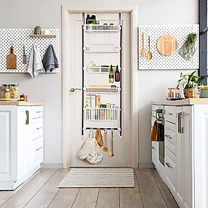 Household Essentials Household Essentials Over the Door Basket Storage Rack, White and Black