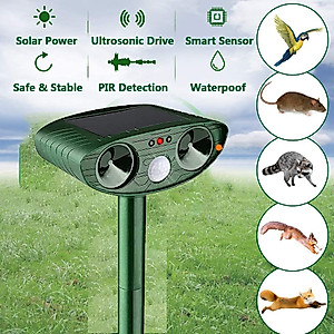 2023 Solar Ultrasonic in Repellent Defender Rat, Squirrel, Deer, Raccoon, Skunk, Rabbit, Mole, Dog, Cat, Waterproof with Motion Detector Green1