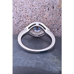 SILVERCLOSEOUT Rhodium Plated Sterling Silver Womens Blue Cz Evil Eye Ring - Size 7