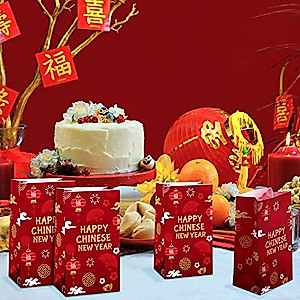 28 Pack 2023 Chinese New Year Party Supplies Lunar New Year Party Present Bags Spring Festival Red Paper Treat Goodie Candy Favor Bags for Year of The Rabbit New Year Party Decorations