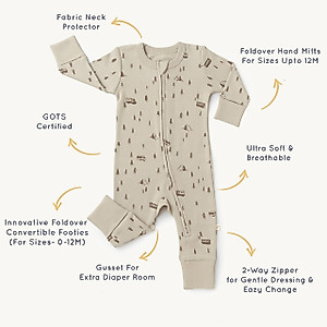 MakeMake Organics GOTS Organic Cotton Baby 2-Way Zip Romper Footies Infant Boys Girls Gender Neutral (Olive Dots, 12-18M)