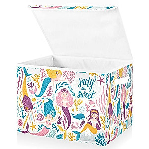 Kigai Salty But Sweet Mermaid Storage Baskets for Shelves Foldable Closet Basket Storage Bins with Lid for Clothes Home Office Toys Organizers