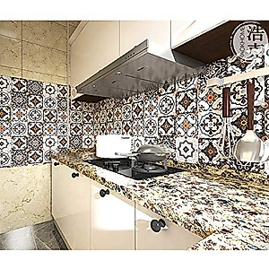 HOYOYO Brown Beige Kaleidoscope Shape Self-Adhesive Liner Paper,Square Kaleidoscope Shape Removable Peel and Stick Dresser Cabinets Furniture Table Desk Home Decor 17.8 x 118 inch