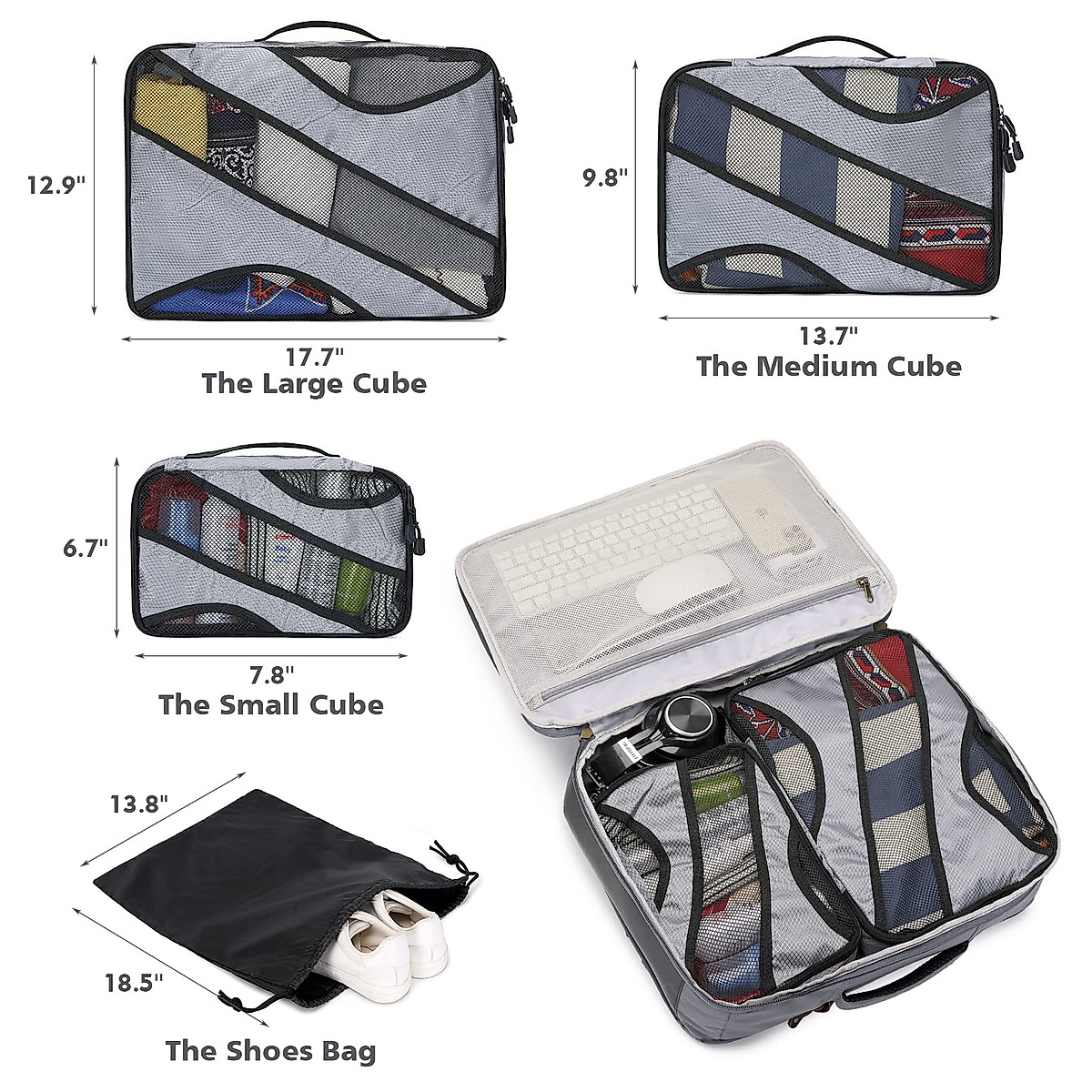 Carry on Backpack, 40L Flight Approved Travel Backpack for Men Women, Extra Large Suitcase Backpack with 4 Packing Cubes, Water Resistant Luggage Weekender Daypack Business Laptop Backpack 17.3 inch