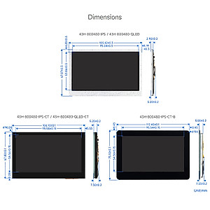 waveshare 4.3inch DSI Display, 800 × 480 Resolution, IPS, Compatible with Raspberry Pi 4B/3B+/3A+/3B/2B/B+/A+, CM3/3+/4, Touch Version