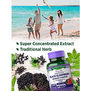 Black Elderberry Immune Complex | 60 Chewable Tablets | Plus Vitamin C & Zinc | Natural Mixed Berry Flavor | Vegetarian, Non-GMO, and Gluten Free Formula | By Nature's Truth