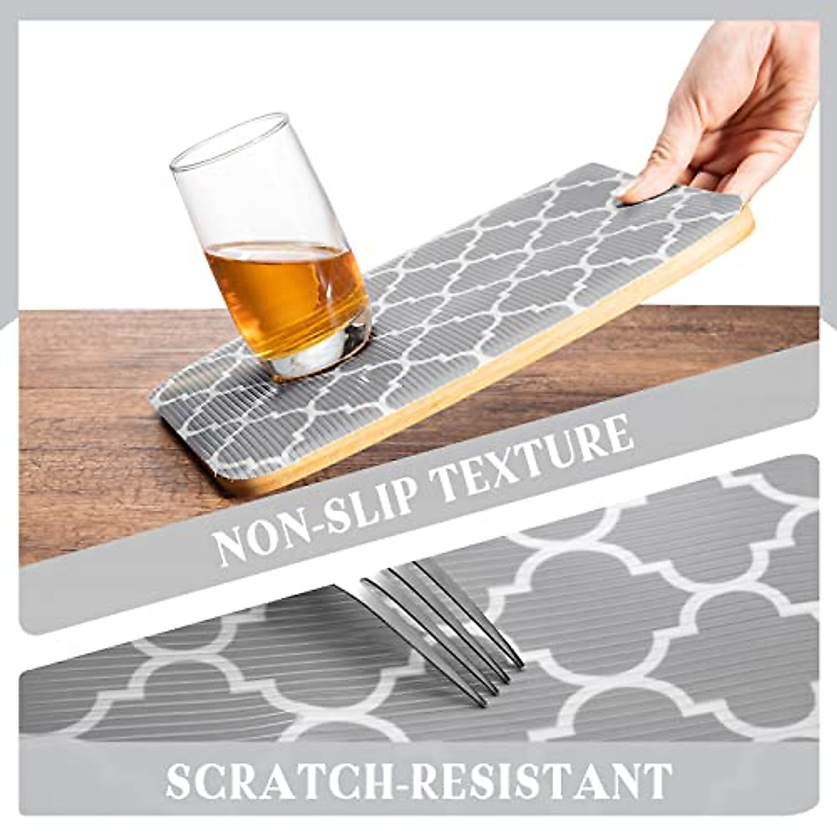 Glotoch Non Slip Shelf Liner 24 Inch Wide, Non Adhesive Drawer Liner, Waterproof Shelf Liners for Kitchen Cabinets/Refrigerator/Wire Shelving/Bathroom/Pantry-Heavy Duty, Durable, Grey Quatrefoil