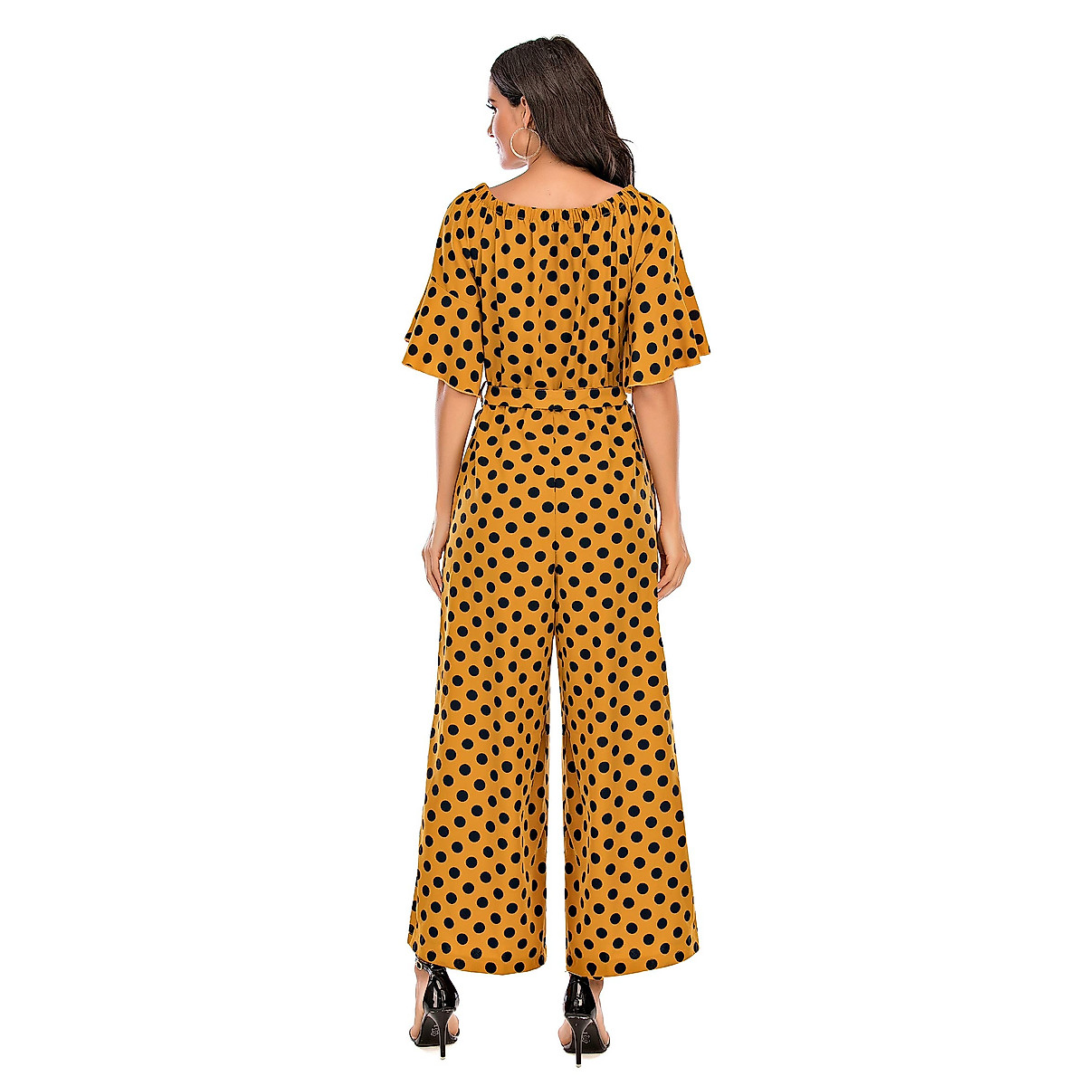 Love Welove Fashion Jumpsuits for Women, Floral Off Shoulder Ruffled Short Sleeve High Waist Wide Leg Pants Romper Dressy