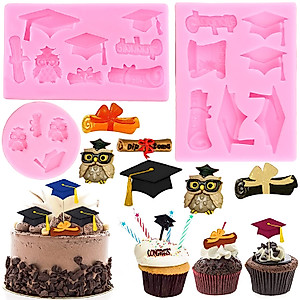 ZiXiang Graduation Silicone Mold Doctoral Cap Silicone Molds Diploma Scroll Graduate Fondant Mold Certificate Candy Molds Doctoral Hat Chocolate Mold For Cupcake Cake Decoration Set Of 3