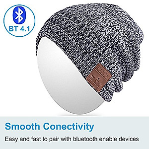 Qshell Bluetooth Beanie Hat, Winter Warm Soft Trendy Cap with Wireless Headphone Headset Earphone Stereo Speaker Mic Hands Free for Lifestyle Outdoor Sport,Compatible with iPhone Android - Gray