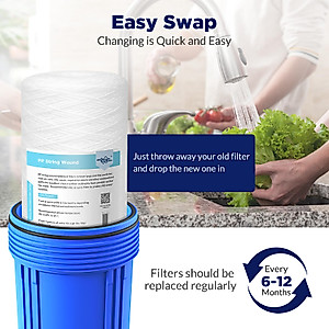 Membrane Solutions 5 Micron 10"x4.5" String Wound Whole House Water Filter Replacement Cartridge Universal Sediment Filters for Well Water - 4 Pack