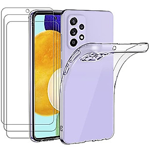 ivoler [4 in 1 Case for Samsung Galaxy A52 5G / 4G / Galaxy A52S 5G 6.5" with 3 Pack Tempered Glass Screen Protector, Clear Slim Soft TPU Silicone Protective Shockproof Phone Case- Clear