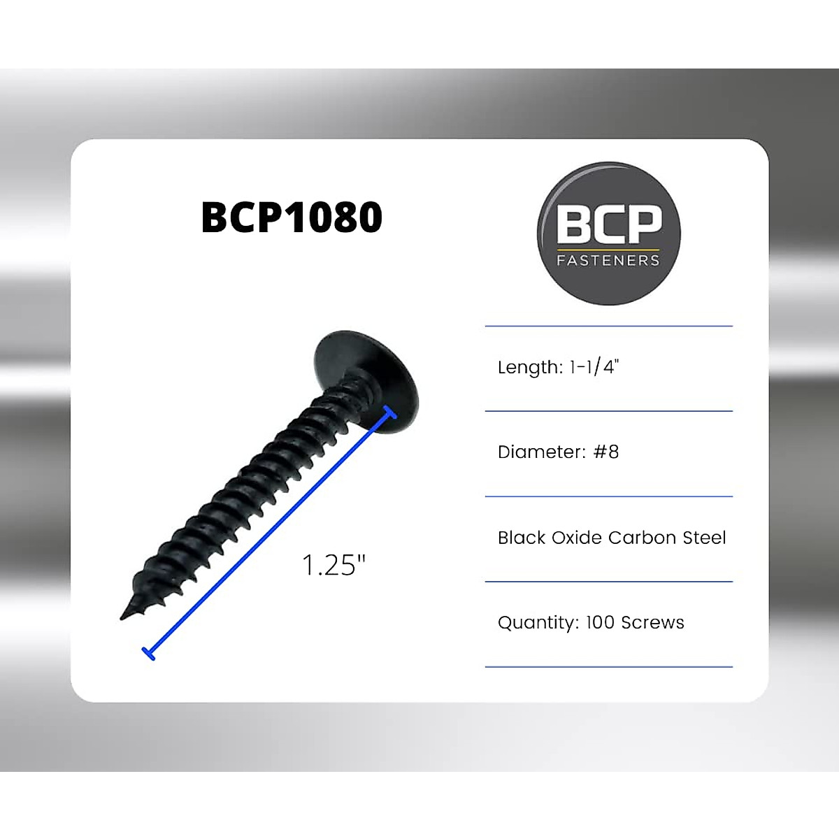 100 Qty #8 x 1-1/4" Black Phillips Modified Truss Head Wood Screws (BCP1080)