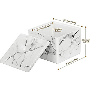 Luxspire Cotton Swab Storage Box with Lid, Q-Tip Swab Holder Cotton Ball Canister Jar Cotton Bud Round Dispenser Box, Cosmetics Makeup Countertop Vanity Bathroom Organizer Containers, Marble White