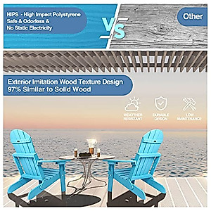 hOmeQomi Folding Adirondack Chair, All Weather Resistant Plastic Chair with Cup Holder, Fold or Unfold Easily in 1 Second, Outdoor Chairs for Patio, Garden, Backyard Deck, Lawn, Fire Pit - Lake Blue