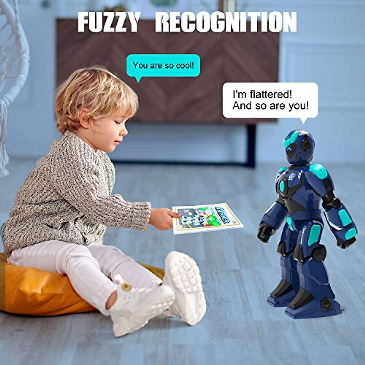 STEMTRON RC Robot Toy, Smart Robot 2.4GHz Intelligent Voice Controlled Robot Gesture Sensing Remote Control Robot for Kids Age 6 7 8 9 10 12 Year Old Boys Girls Birthday Gift Present (Blue)