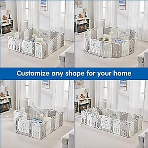 Albott Upgraded Foldable Baby Playpen Foldable Thicken Kids Safety Play Fence Toddler Play Yard 2-Panel Extension (Grey)