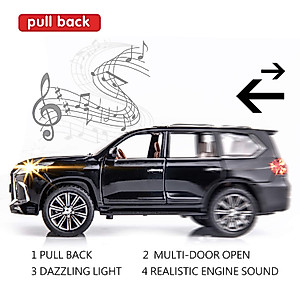 BDTCTK 1/24 Lexus 570 Off-Road in Luxury SUV Model Car, Zinc Alloy Pull Back Big Toy car with Sound and Light for Kids Boy Girl Gift (Black)