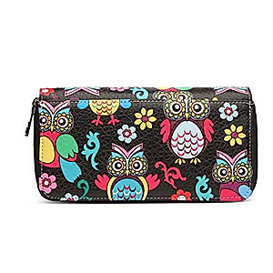 Colorful Owl Western Summer Fashion Purse Concealed Carry Handbags Women Country Shoulder Bag Wallet Set (Black Set)