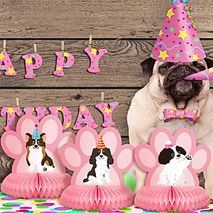 Ferraycle 8 Pcs Dog Themed Party Table Decorations Pink Dog 3D Honeycomb Centerpieces Dog Birthday Party Supplies Dog Centerpieces Decorations for Puppy Paw Print Birthday Supplies Baby Shower