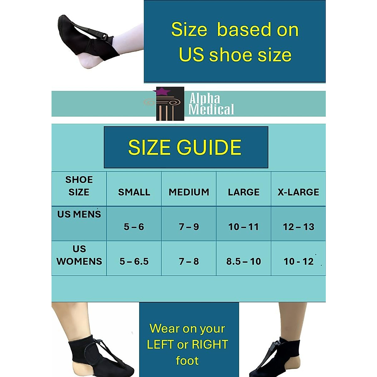 Alpha Medical Plantar Fasciitis Night Splint Sock -Dorsal Drop Foot Brace, Sock for sleeping, Heel Pain, Achilles Tendonitis, Fits Left and Right foot Men and Women L1902 (Small)