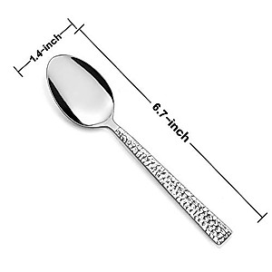 Teaspoon Set of 12, E-far 6.7 Inch Stainless Steel Hammered Spoons for Kitchen or Restaurant, Non-toxic & Mirror Polished, Squared Edge & Dishwasher Safe