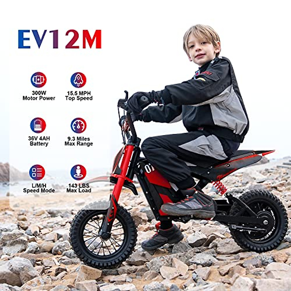 EVERCROSS EV12M Electric Dirt Bike,300W Electric Motorcycle,15.5MPH & 9.3 Miles Long-Range,3-Speed Modes Motorcycle