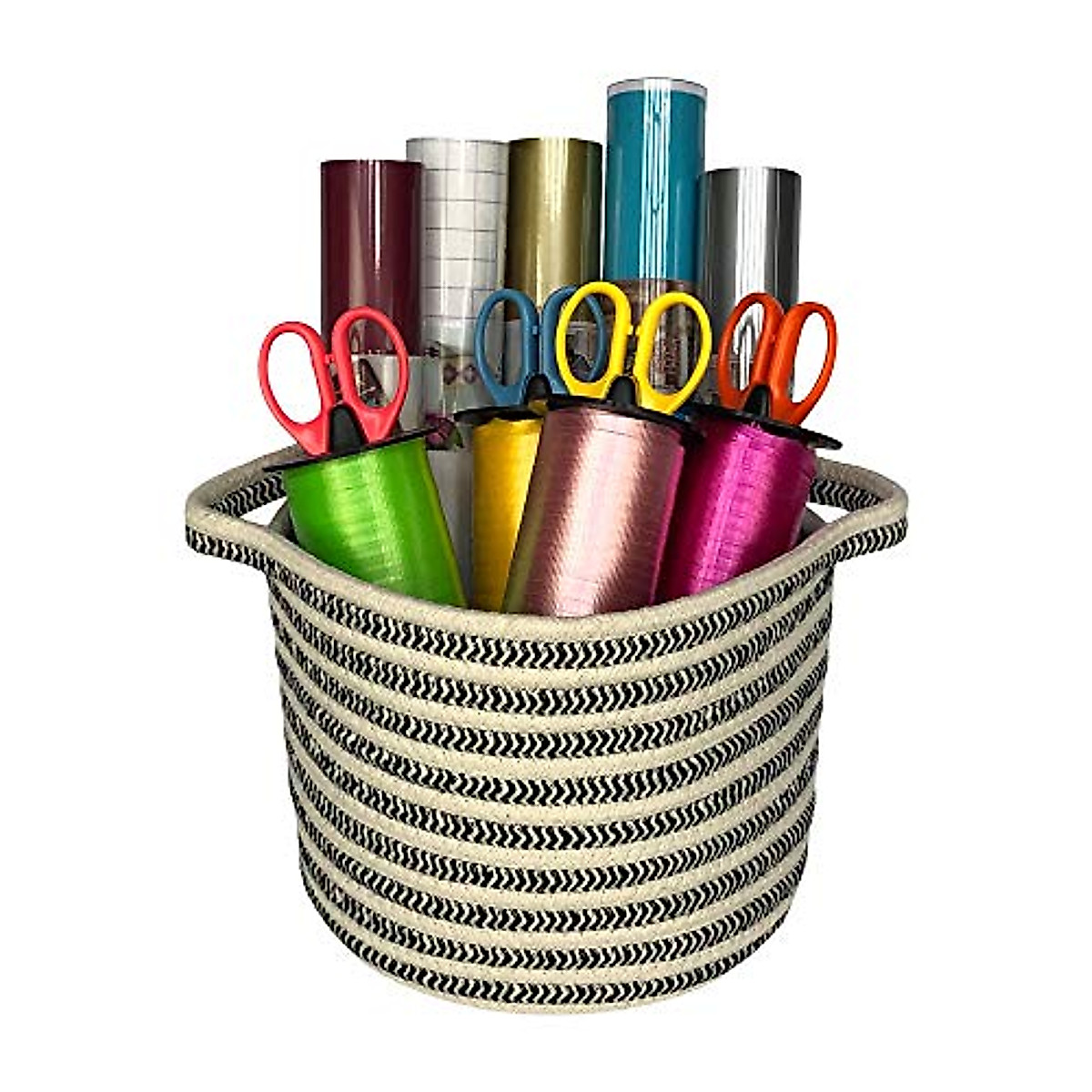 ZP Home Goods Cotton Rope Basket - Set of 2 for Kitchen, Bathroom, Laundry, Nursery, Craft, pet, Kids, Living Room, Closet, mud Room, Gift and Storage (Black)