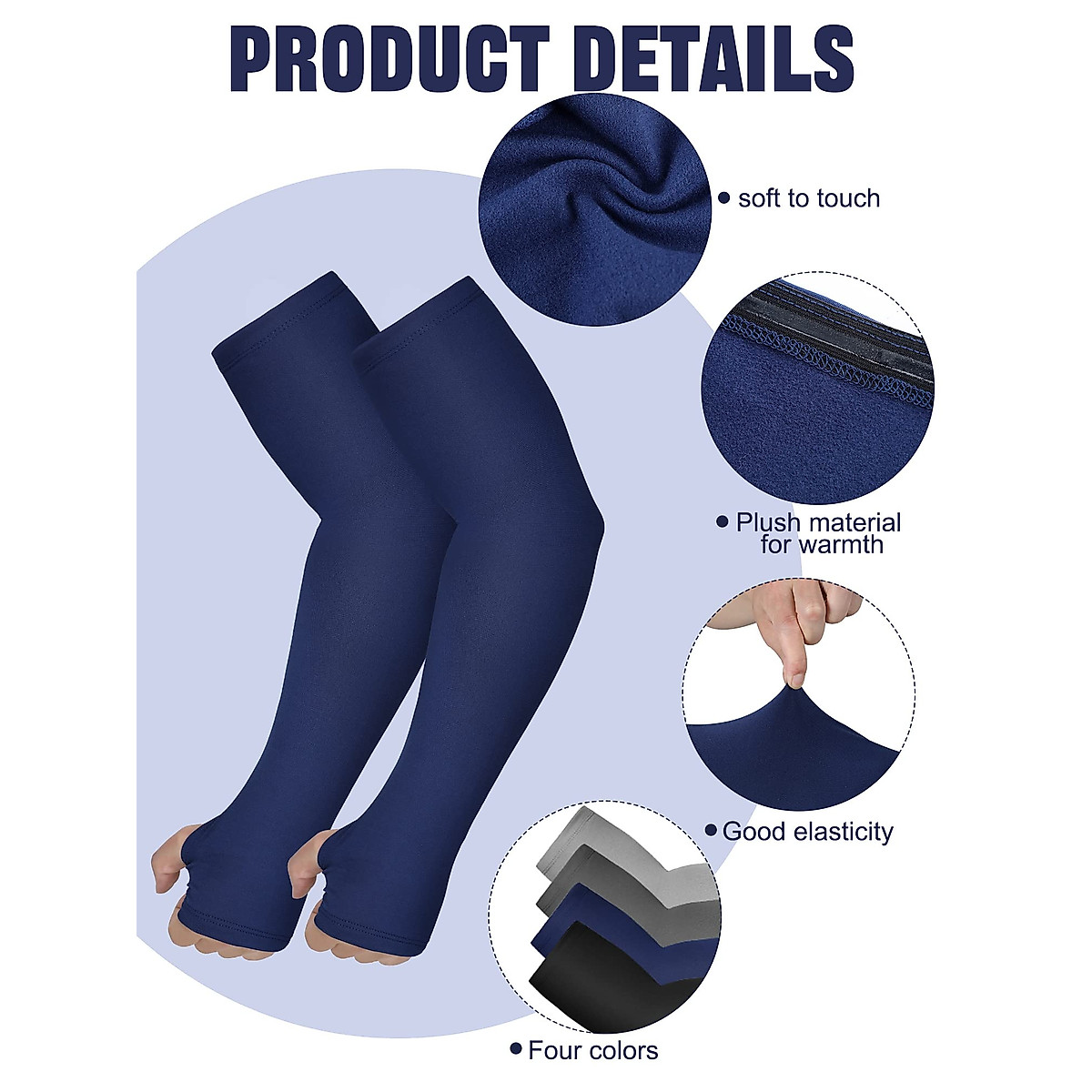 Newcotte 4 Pairs Warmers Thermal Arm Sleeves Warm Long Arm Cover with Thumb Holes for Adults Men Women Outdoor Sports(Medium)